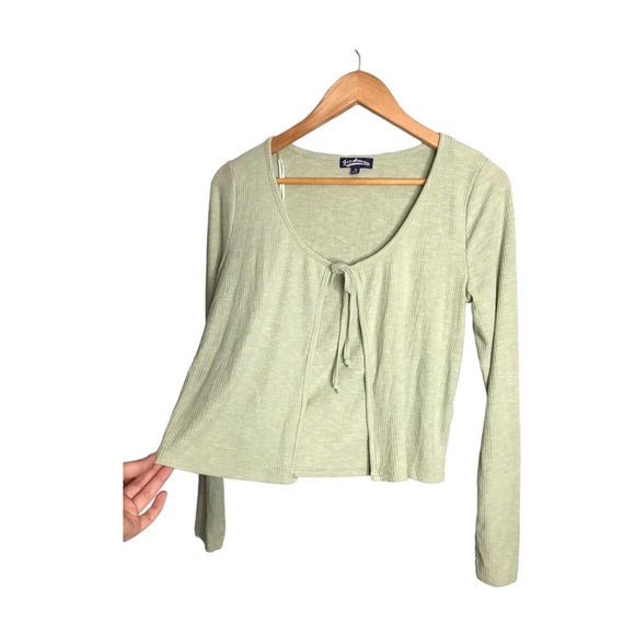 Freshman | Sweaters | Freshman Light Green Ribbed String Tie Open ...